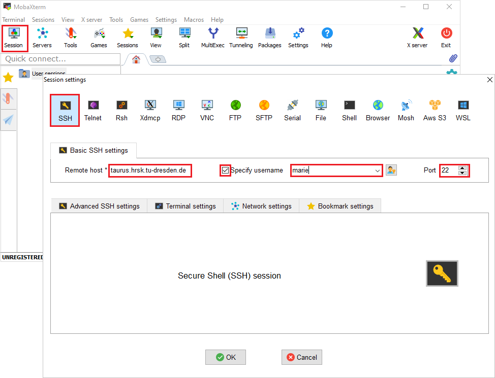 Connecting With Mobaxterm Windows Zih Hpc Compendium